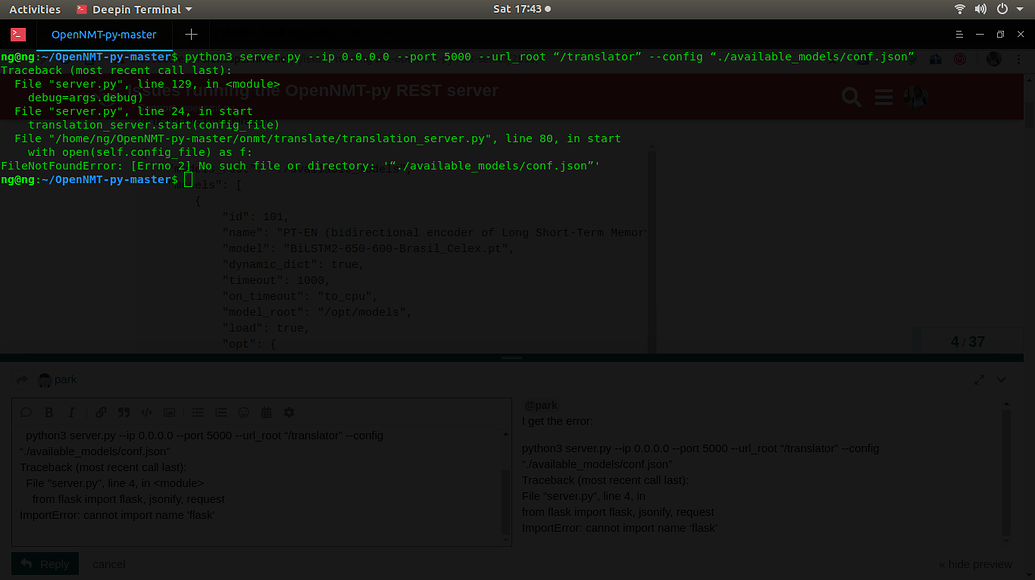 Issues running the OpenNMT-py REST server - Support - OpenNMT